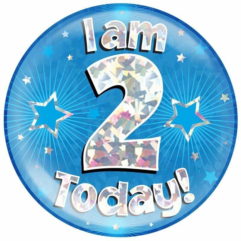 Jumbo Badge - I am 2 Today Holographic Oaktree Blue - 15cm - Jumbo Badge - I am 2 Today Holographic Oaktree Blue - 15cm -