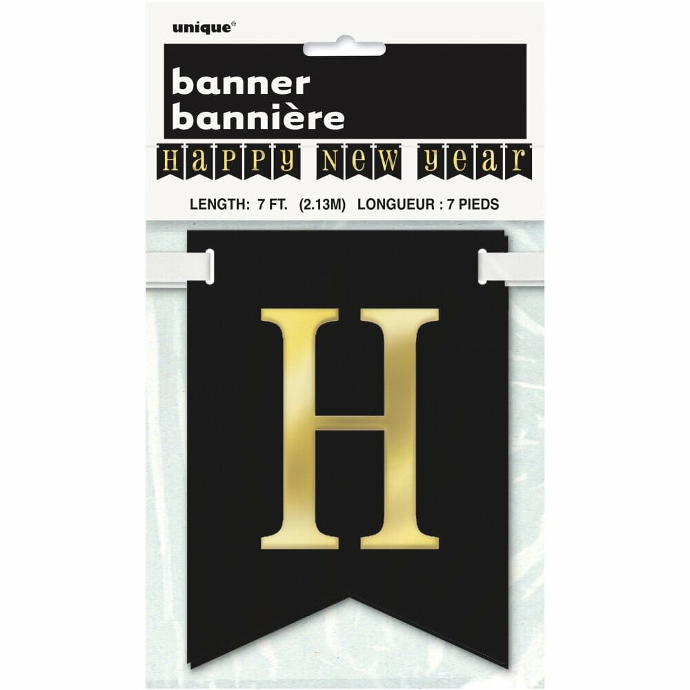 Foil Gold & Black Happy New Year Pennant Banner - 7 ft - "Once Upon A ...