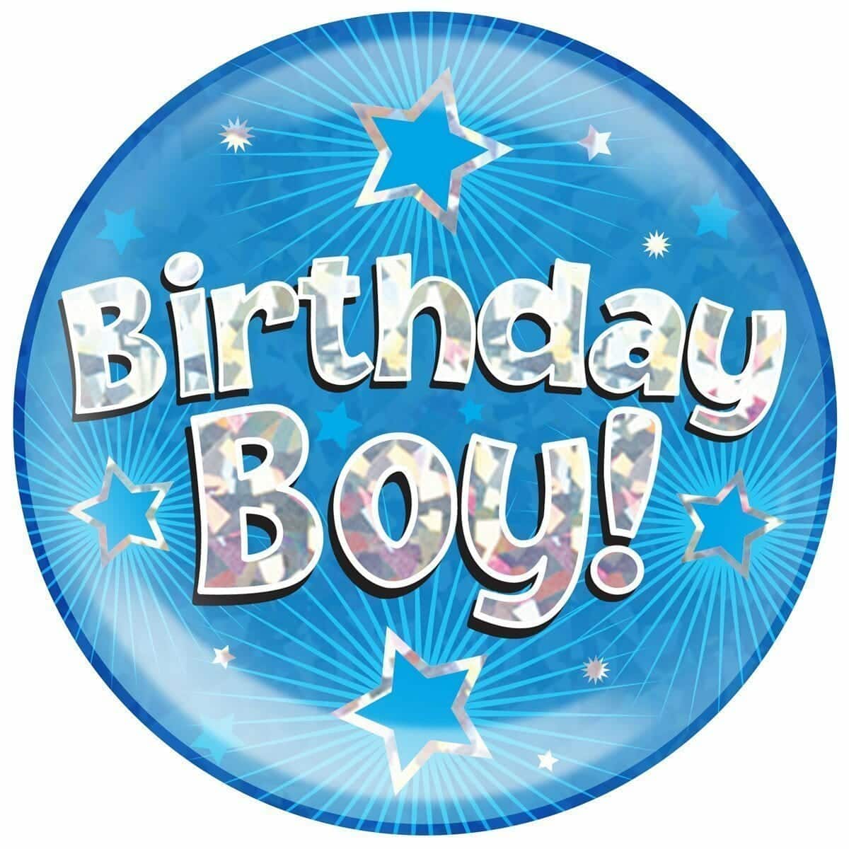 Jumbo Badge - Birthday Boy! Holographic Oaktree Blue - 15cm - "Once ...