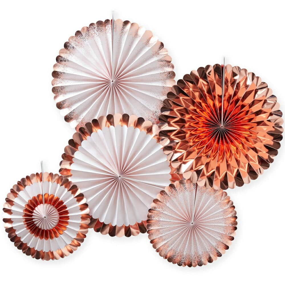 Rose Gold Fan Decorations - 5pk | Once Upon A Time - Party Shop Malta