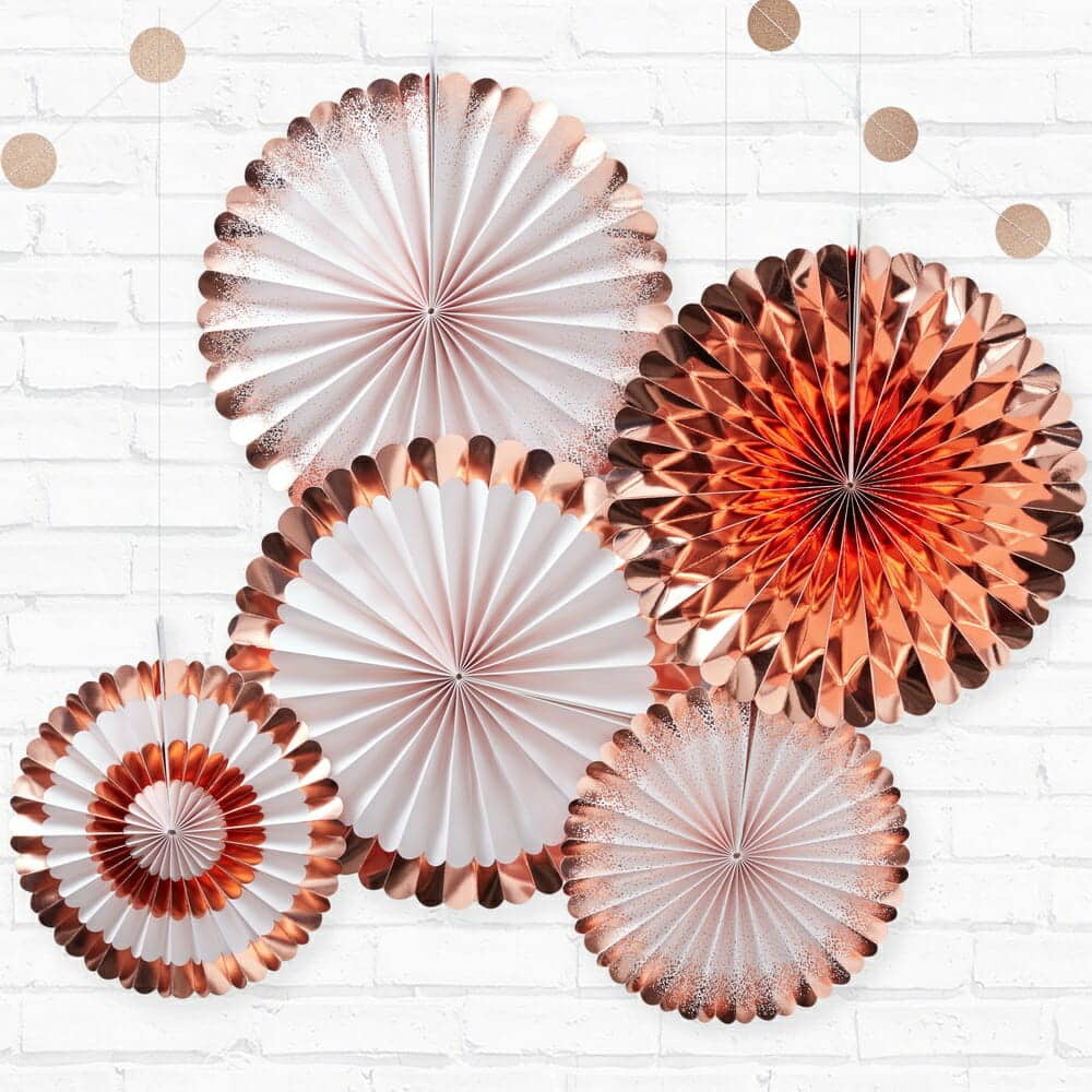 Rose Gold Fan Decorations - 5pk | Once Upon A Time - Party Shop Malta