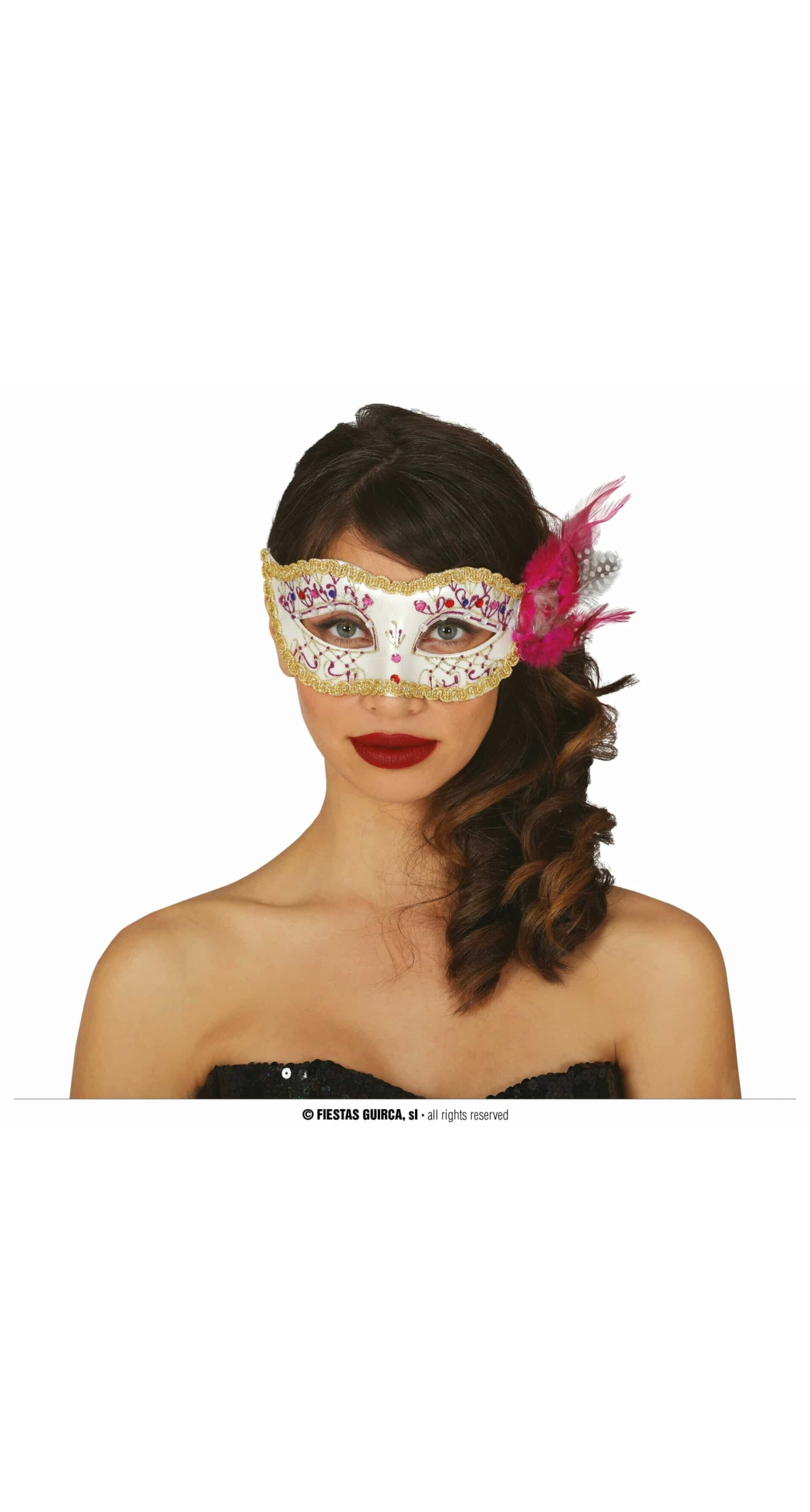 White With Pink Feather Mask | Once Upon A Time - Party Shop Malta