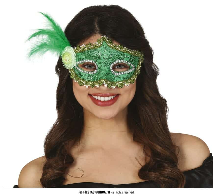 Green Mask With Feather | Once Upon A Time - Party Shop Malta