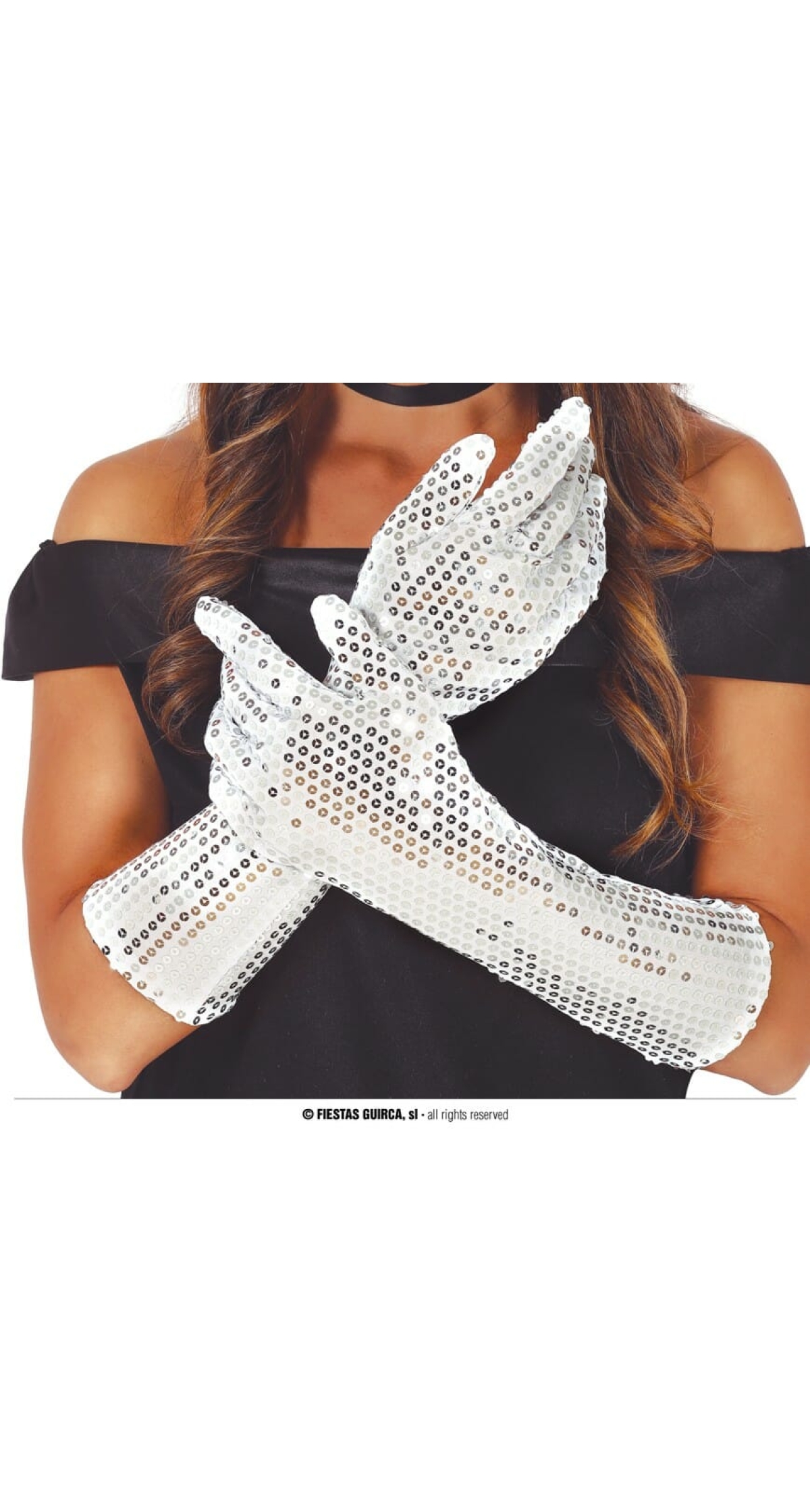 White Sequin Gloves - 39cm | Once Upon A Time - Party Shop Malta