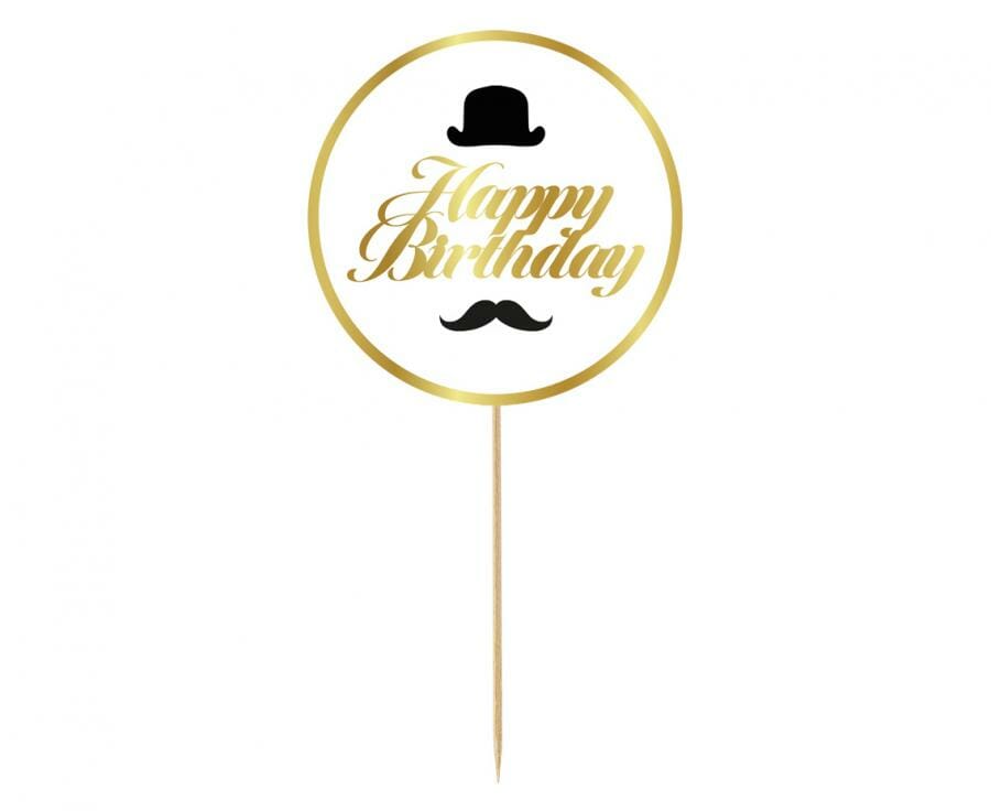 Cake Topper Happy Birthday Hat & Mustache - 10cm | Once Upon A Time ...